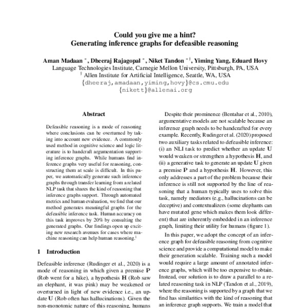 Could You Give Me A Hint Generating Inference Graphs For Defeasible Reasoning Acl Anthology