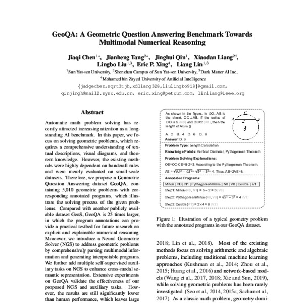 GeoQA: A Geometric Question Answering Benchmark Towards Multimodal Numerical Reasoning - ACL ...