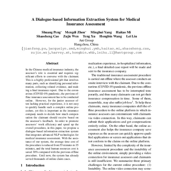 A Dialogue-based Information Extraction System for Medical Insurance Assessment - ACL Anthology