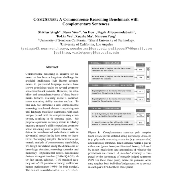 COM2SENSE: A Commonsense Reasoning Benchmark with Complementary Sentences - ACL Anthology