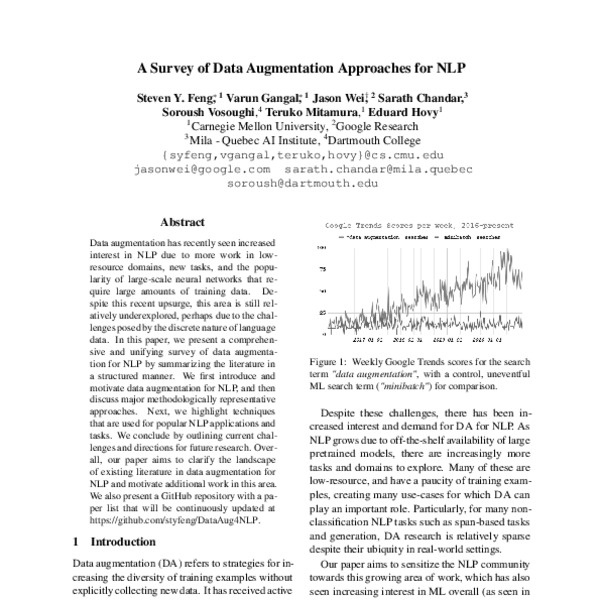 A Survey Of Data Augmentation Approaches For Nlp Acl Anthology