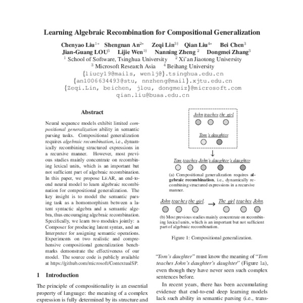 Learning Algebraic Recombination for Compositional Generalization - ACL Anthology