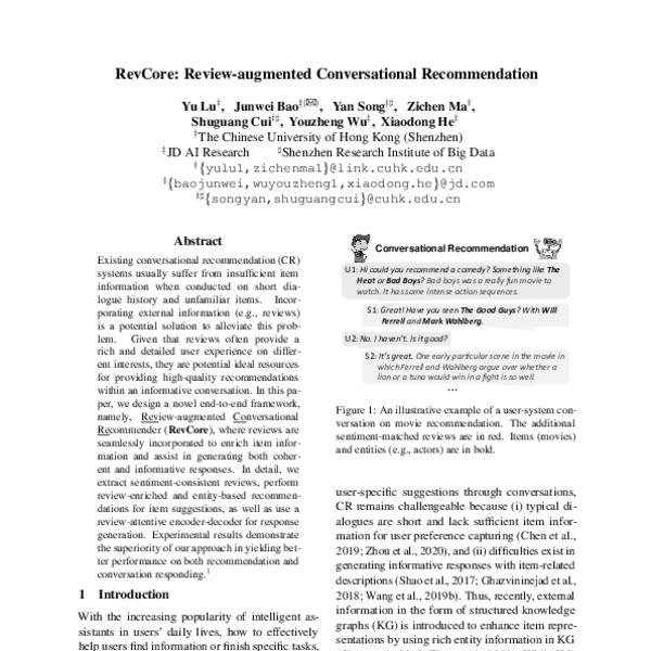 RevCore: Review-Augmented Conversational Recommendation - ACL Anthology