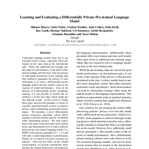 Learning and Evaluating a Differentially Private Pre-trained Language Model - ACL Anthology