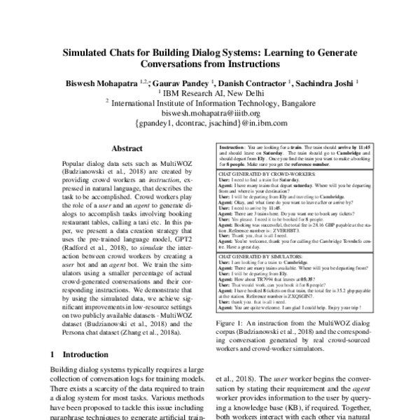 Simulated Chats for Building Dialog Systems: Learning to Generate Conversations from ...