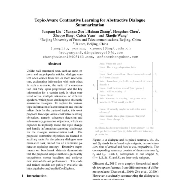 Topic-Aware Contrastive Learning for Abstractive Dialogue Summarization - ACL Anthology