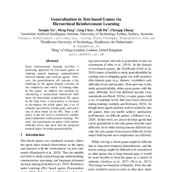 Generalization in Text-based Games via Hierarchical Reinforcement ...