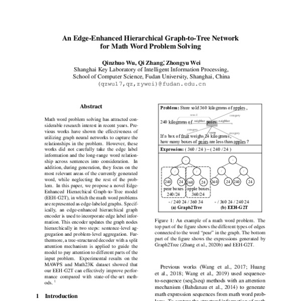 An Edge-Enhanced Hierarchical Graph-to-Tree Network for Math Word ...