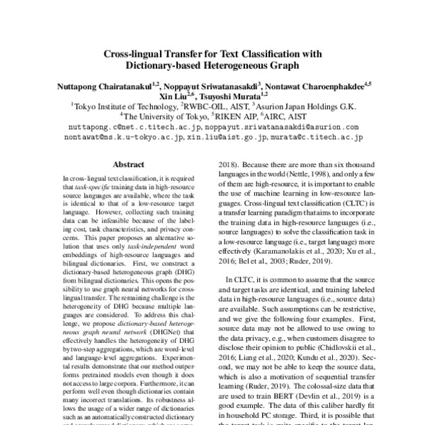 Cross-lingual Transfer for Text Classification with Dictionary-based Heterogeneous Graph - ACL ...