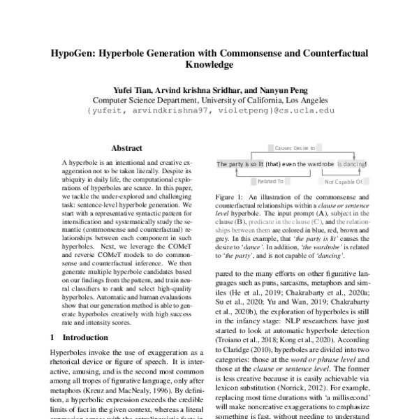 HypoGen: Hyperbole Generation with Commonsense and Counterfactual Knowledge - ACL Anthology