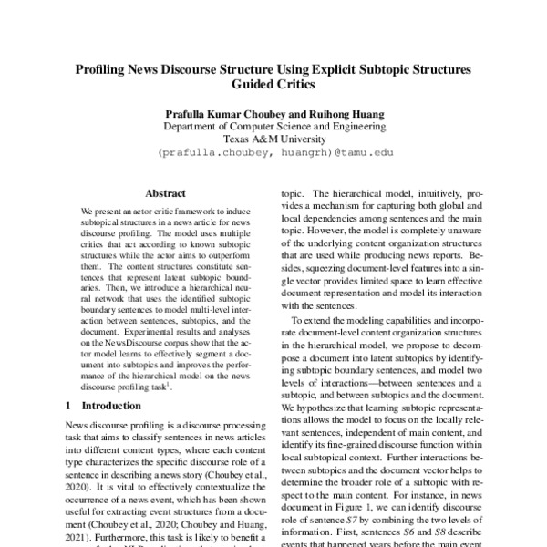 Profiling News Discourse Structure Using Explicit Subtopic Structures Guided Critics - ACL Anthology