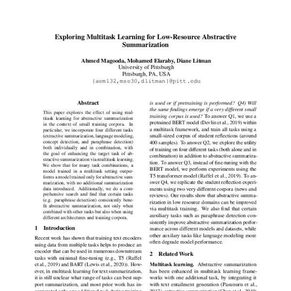 Exploring Multitask Learning for Low-Resource Abstractive Summarization - ACL Anthology