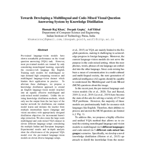 Towards Developing a Multilingual and Code-Mixed Visual Question Answering System by Knowledge ...
