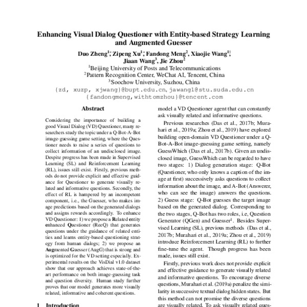 Enhancing Visual Dialog Questioner with Entity-based Strategy Learning and Augmented Guesser ...