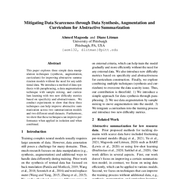 Mitigating Data Scarceness through Data Synthesis, Augmentation and Curriculum for Abstractive ...