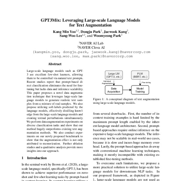 GPT3Mix: Leveraging Large-scale Language Models for Text Augmentation - ACL Anthology