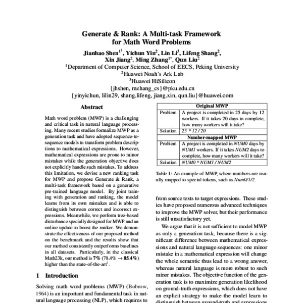 Generate & Rank: A Multi-task Framework for Math Word Problems - ACL Anthology