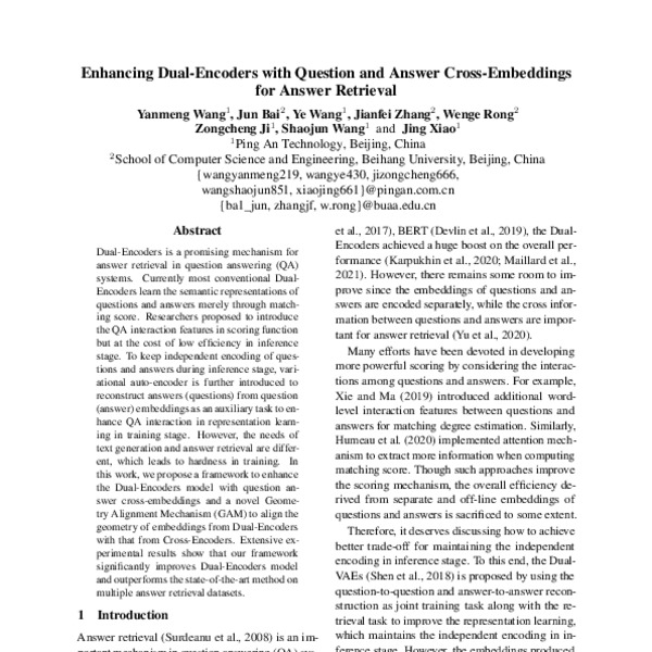 Enhancing Dual-Encoders with Question and Answer Cross-Embeddings for ...