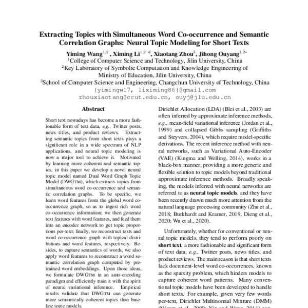 Extracting Topics with Simultaneous Word Co-occurrence and Semantic Correlation Graphs: Neural ...