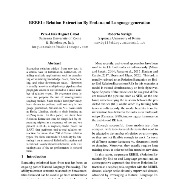 REBEL: Relation Extraction By End-to-end Language generation - ACL Anthology