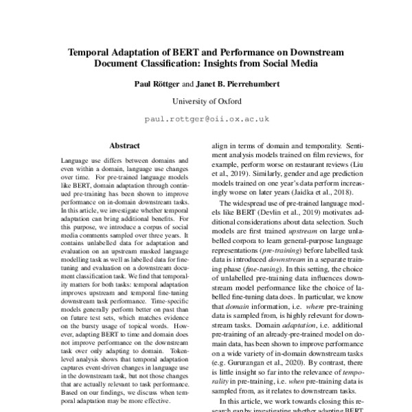 Temporal Adaptation of BERT and Performance on Downstream Document ...