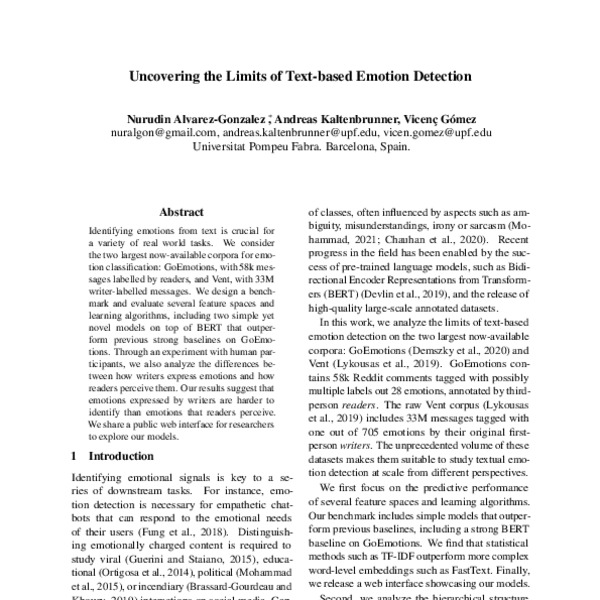 Uncovering the Limits of Text-based Emotion Detection - ACL Anthology