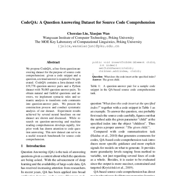CodeQA: A Question Answering Dataset for Source Code Comprehension - ACL Anthology