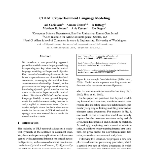 CDLM: Cross-Document Language Modeling - ACL Anthology