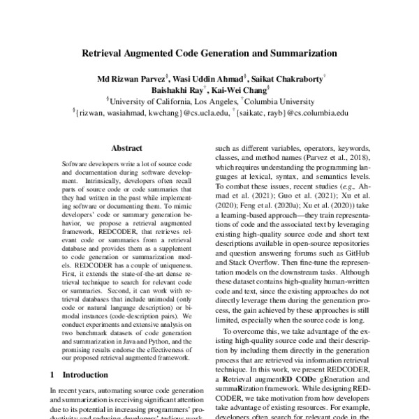 Retrieval Augmented Code Generation And Summarization Acl Anthology
