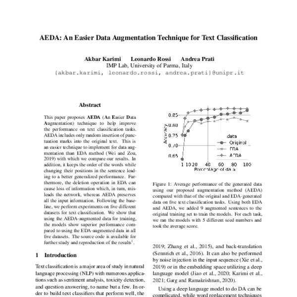 Aeda An Easier Data Augmentation Technique For Text Classification Acl Anthology