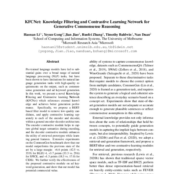 KFCNet: Knowledge Filtering and Contrastive Learning for Generative Commonsense Reasoning - ACL ...