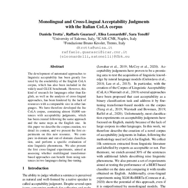Monolingual and Cross-Lingual Acceptability Judgments with the Italian ...