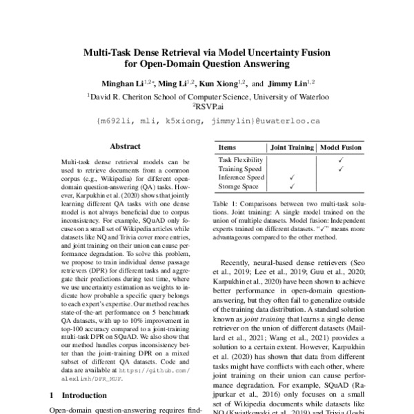 Multi-Task Dense Retrieval via Model Uncertainty Fusion for Open-Domain Question Answering - ACL ...