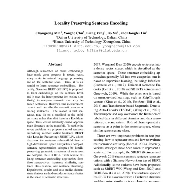 Locality Preserving Sentence Encoding - ACL Anthology