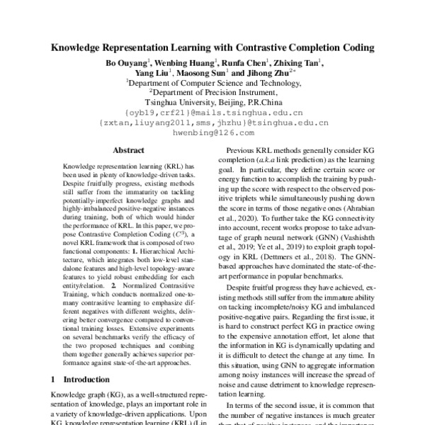 Knowledge Representation Learning with Contrastive Completion Coding - ACL Anthology