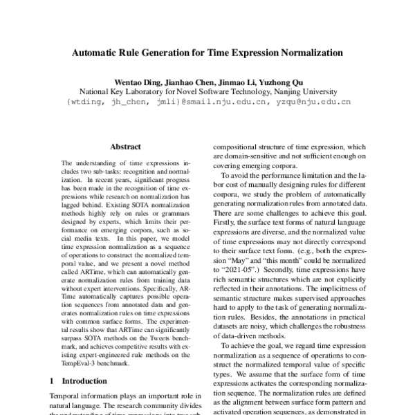 Automatic rule generation for time expression normalization - ACL Anthology