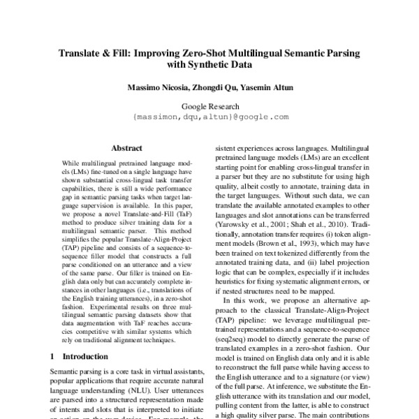 Translate & Fill: Improving Zero-Shot Multilingual Semantic Parsing with Synthetic Data - ACL ...