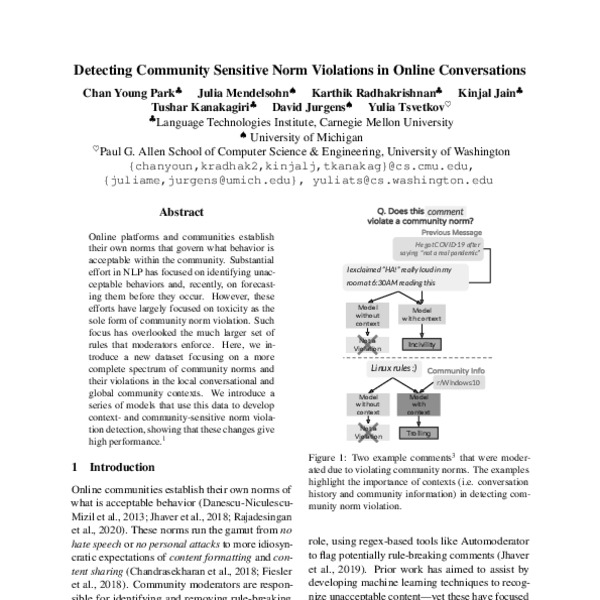 Detecting Community Sensitive Norm Violations in Online Conversations ...