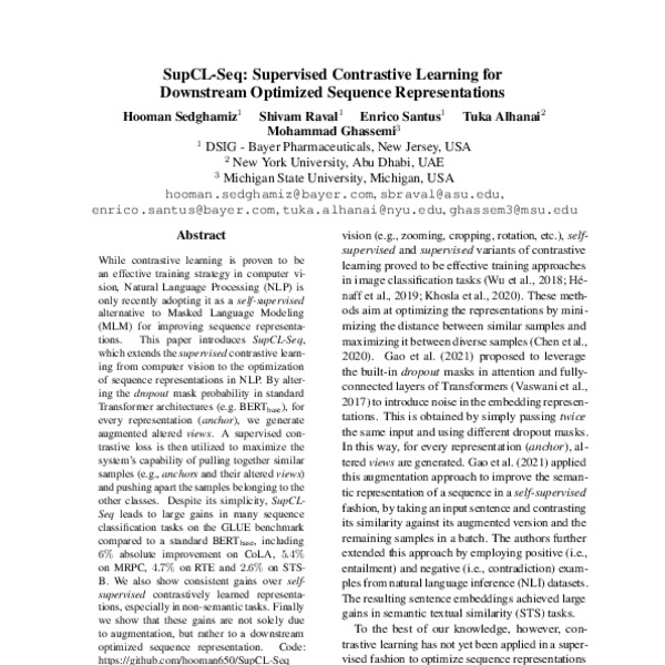 SupCL-Seq: Supervised Contrastive Learning for Downstream Optimized Sequence Representations ...