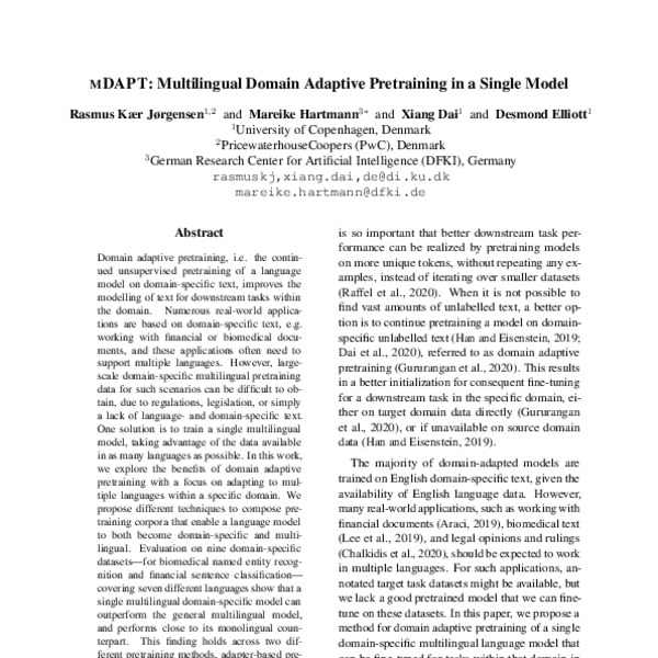 mDAPT: Multilingual Domain Adaptive Pretraining in a Single Model - ACL Anthology
