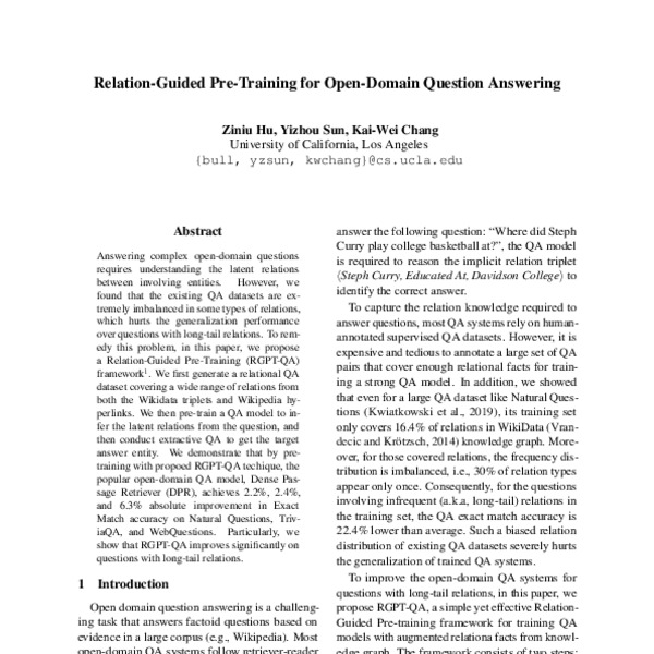 Relation-Guided Pre-Training for Open-Domain Question Answering - ACL Anthology