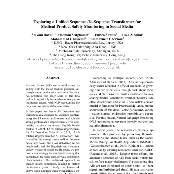 Exploring a Unified Sequence-To-Sequence Transformer for Medical Product Safety Monitoring in ...