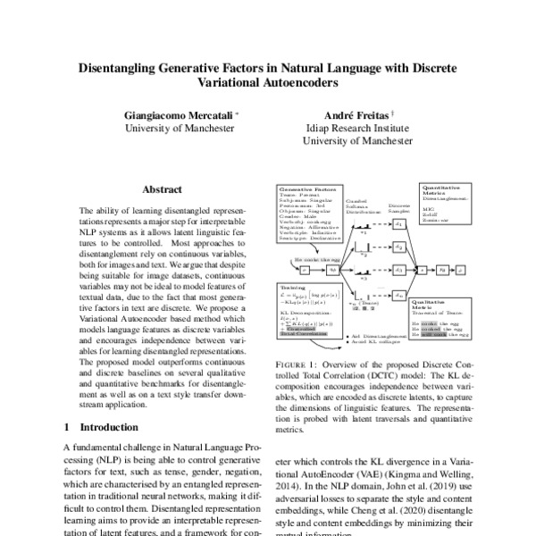 Disentangling Generative Factors in Natural Language with Discrete Variational Autoencoders ...
