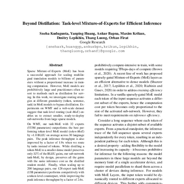 Beyond Distillation: Task-level Mixture-of-Experts for Efficient Inference - ACL Anthology