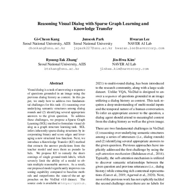 Reasoning Visual Dialog With Sparse Graph Learning And Knowledge Transfer Acl Anthology