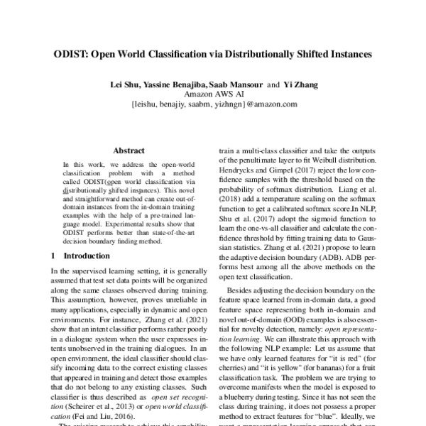 ODIST: Open World Classification via Distributionally Shifted Instances ...