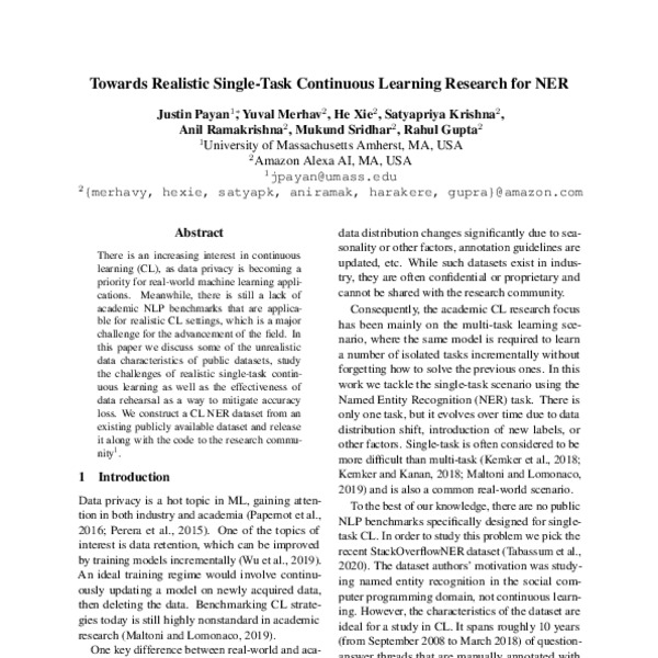 Towards Realistic Single-Task Continuous Learning Research for NER - ACL Anthology