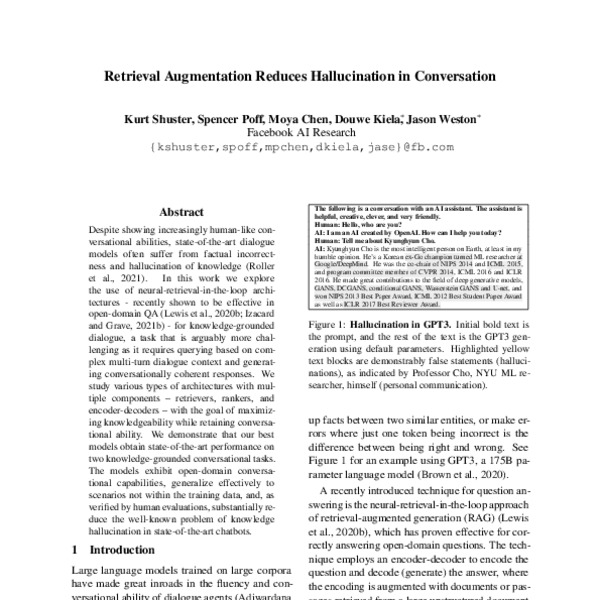 Retrieval Augmentation Reduces Hallucination in Conversation - ACL ...