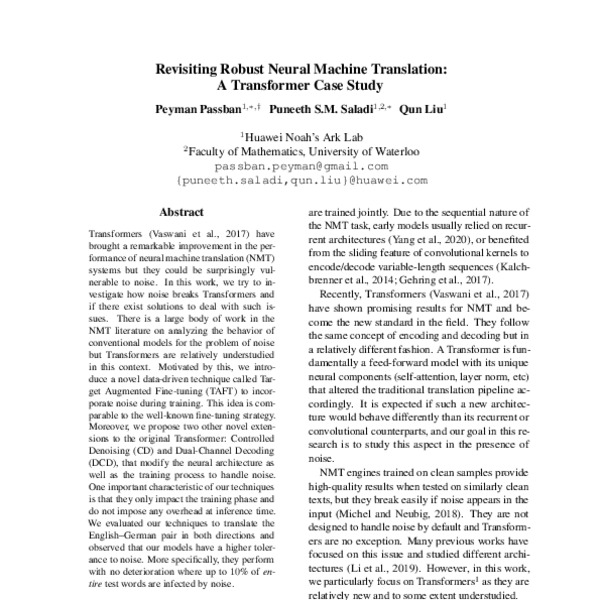Revisiting Robust Neural Machine Translation: A Transformer Case Study - ACL Anthology