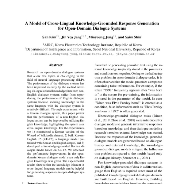 A Model of Cross-Lingual Knowledge-Grounded Response Generation for Open-Domain Dialogue Systems ...